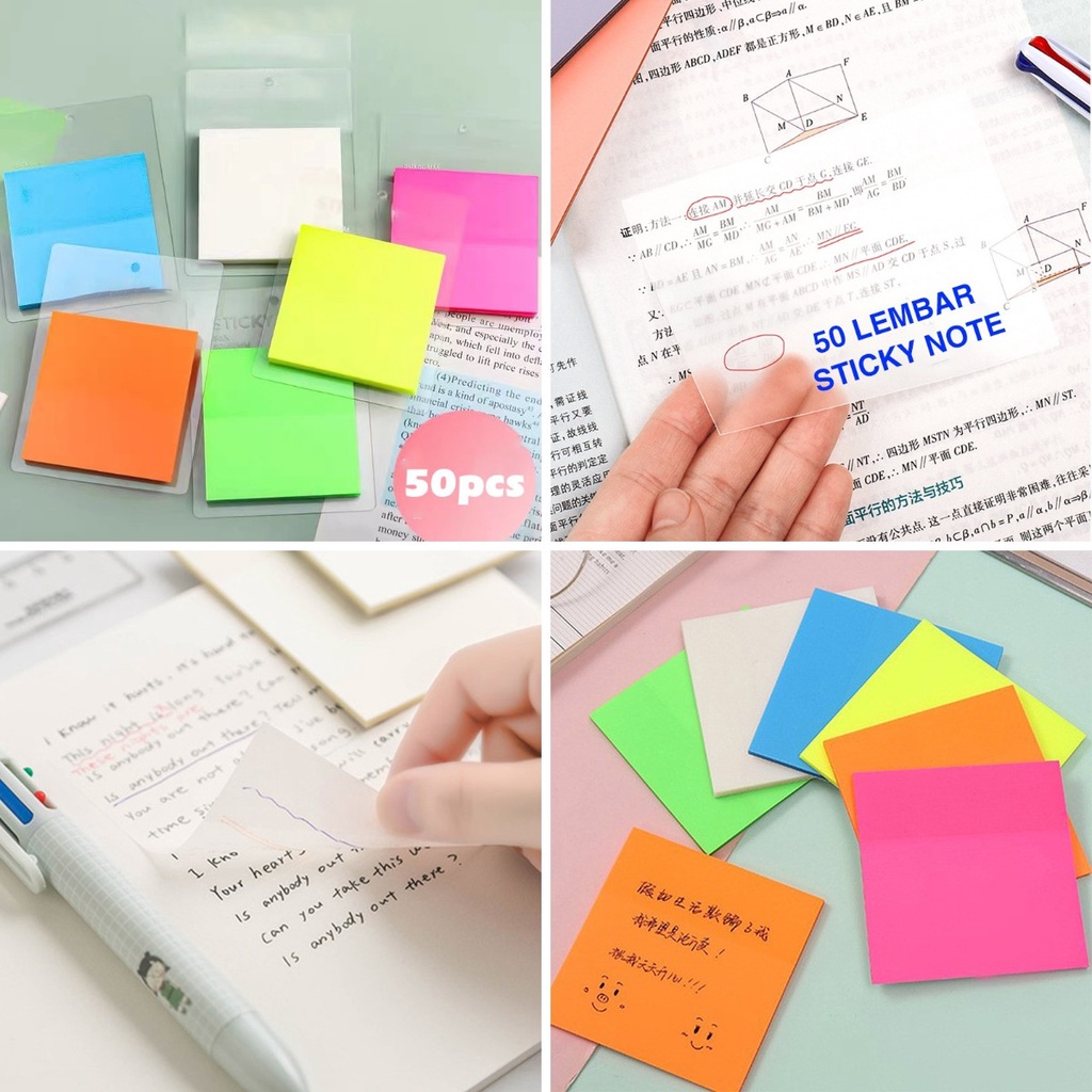 Jual 50PCS Sticky Note Transparan plastik/transparent sticky notes anti ...