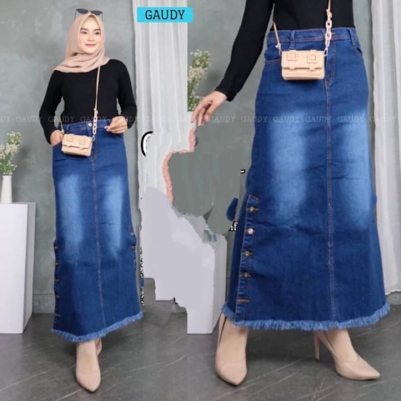 Jual Rok Jeans Rawis / Rok span Kekinian / Rok Denim Wanita / Rok Jumbo ...