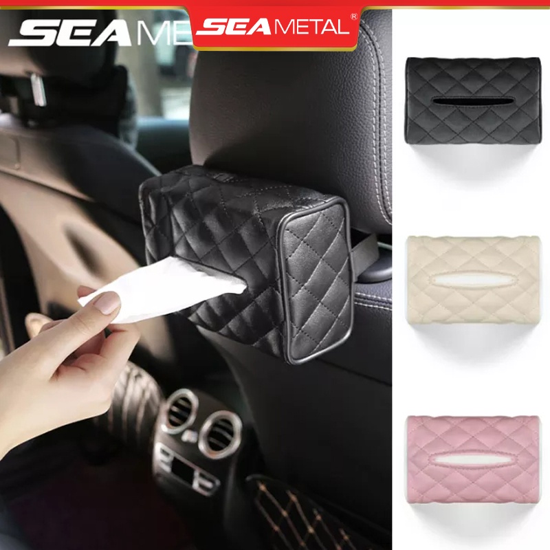 Jual SEAMETAL Tempat Tisu Mobil PU Leather Car Visor Tissue Box Holder ...