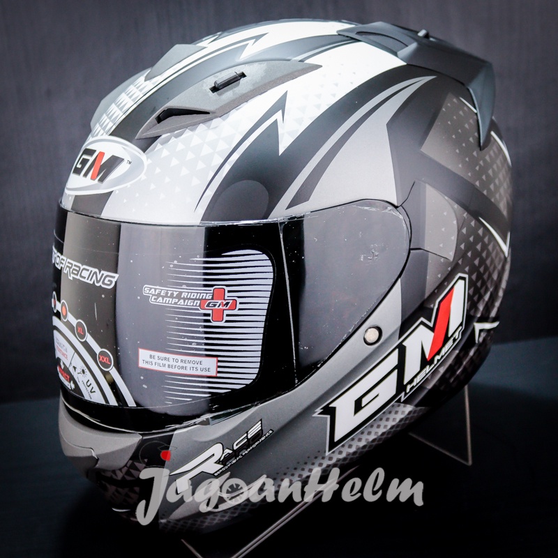Jual GM HELM RACE PRO FLASH | BLACK SILVER DOFF | SINGLE VISOR RACEPRO ...