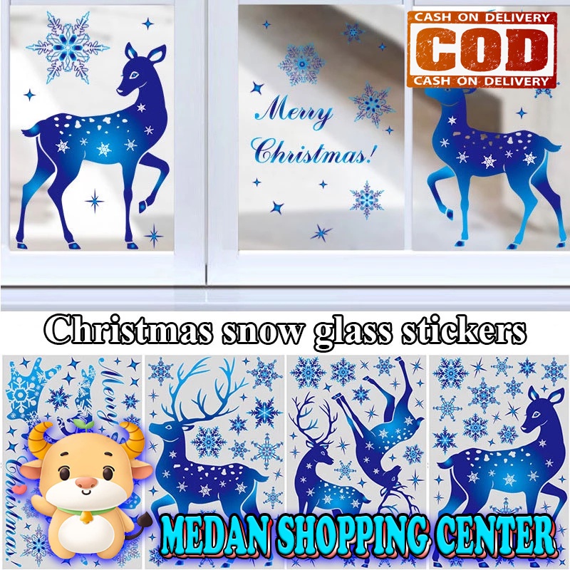 Jual MSC Stiker Jendela Kaca Natal Christmas Blue Elk Electrostatic ...