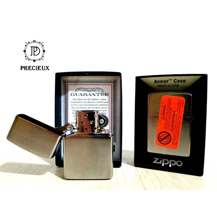 Jual Korek Api Zippo Original USA 100% Silver Brushed Armor Chrome | Shopee Indonesia