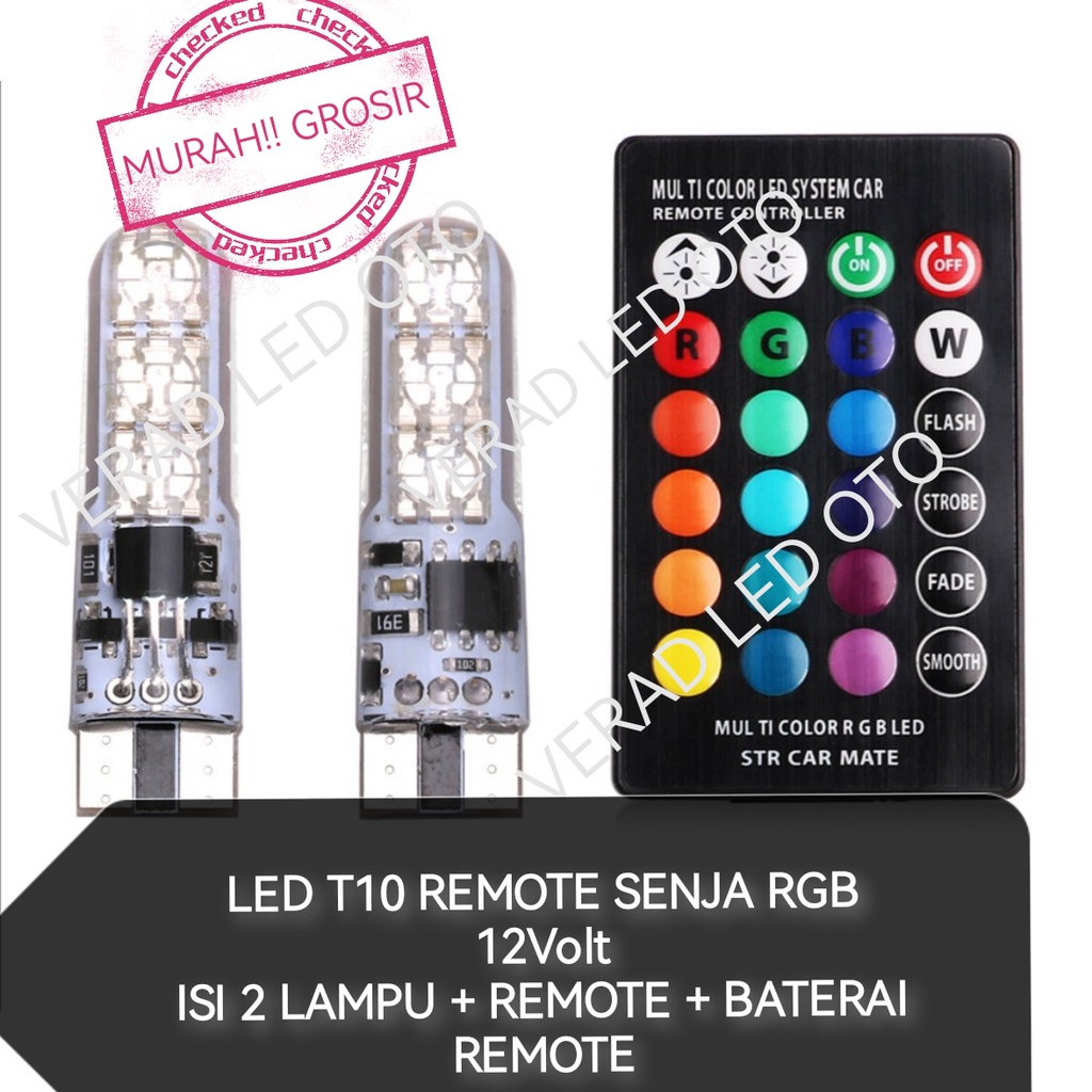Jual Lampu Led Senja sein led T10 RGB remote STROBO 12 Volt 12V ...