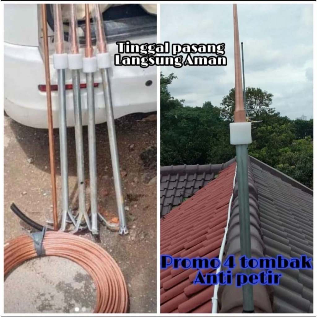 Jual Penangkal Petir Anti Petir 4 Tombak Berikut Pemasangan | Shopee ...