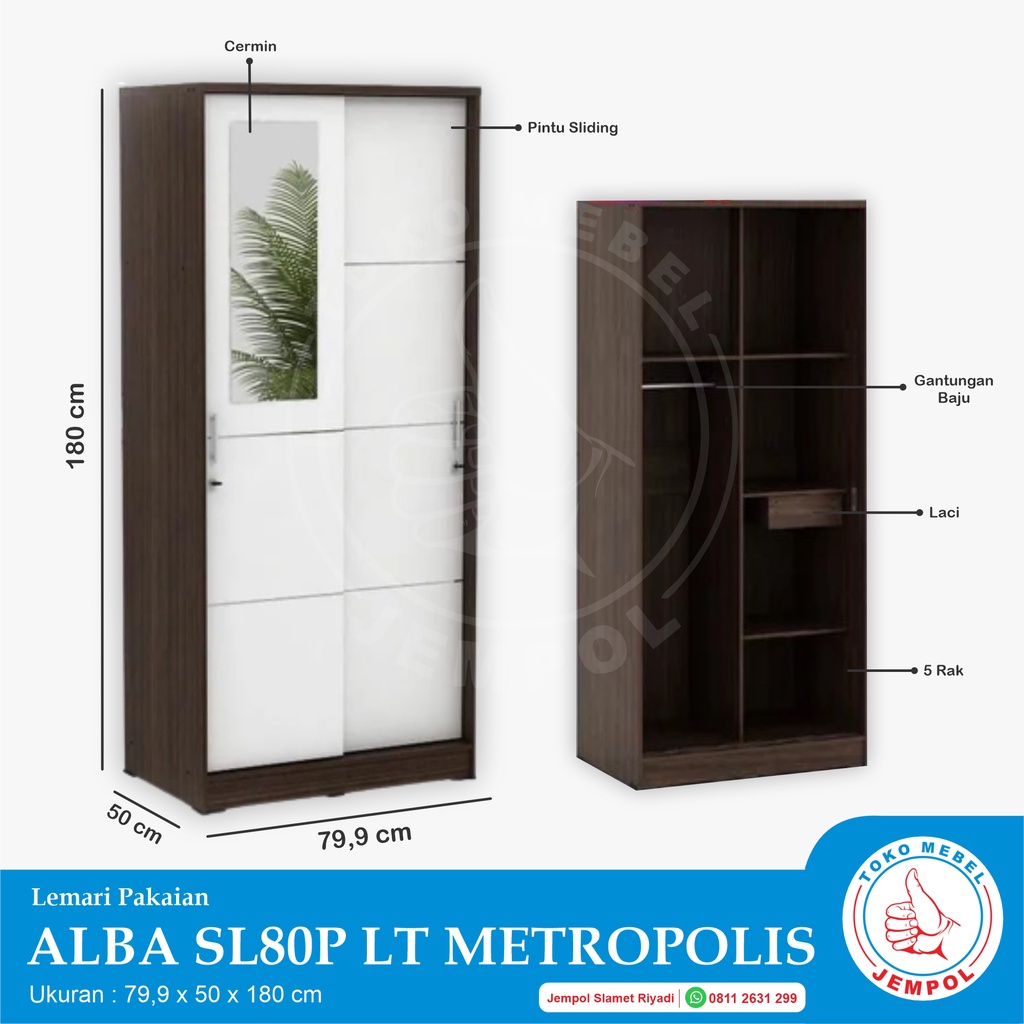 Jual Lemari Pakaian 2 Pintu Sliding Gantung Gamis/Almari Baju Serbaguna ...