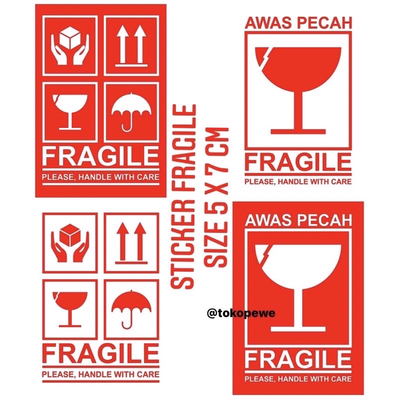 Jual (100 LEMBAR) Sticker Fragile 5x7 cm / Stiker Pengiriman/ Sticker ...