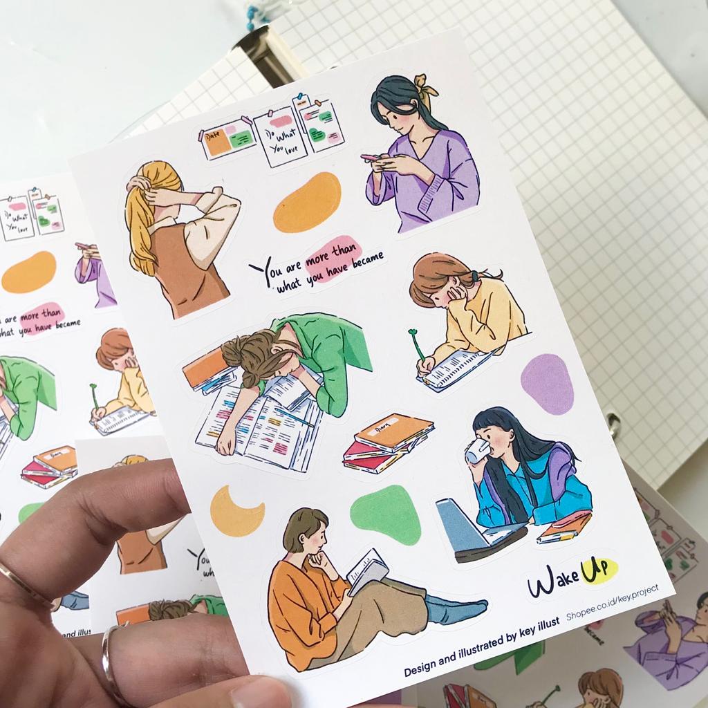 Jual korean study girl sticker sheet/ stiker aesthetic/ stiker dekorasi ...