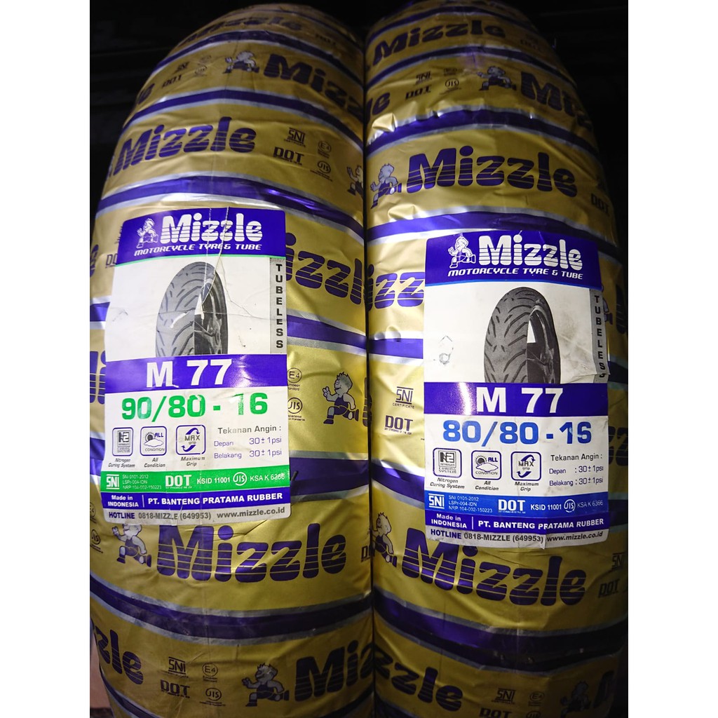 Jual Paket Ban Motor Tubeless Ring 16 Mizzle M77 80/80 & 90/80 Free ...