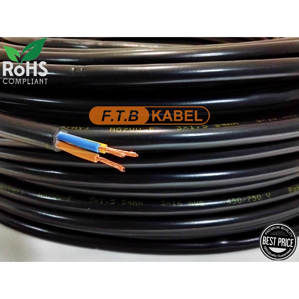 Jual SNI FTB KABEL NYYHY 3x1.5 Sqmm 450/750V 50M ( Cu/PVC/PVC-f 3x1.5mm ZR-RVV 3x1,5mm ...
