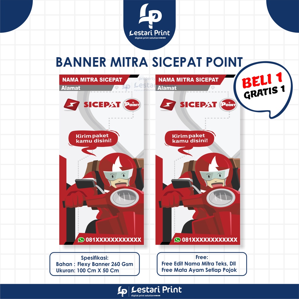 Jual BANNER MITRA SICEPAT POINT / BELI 1 GRATIS 1 / UK. 100 CM X 50 CM ...