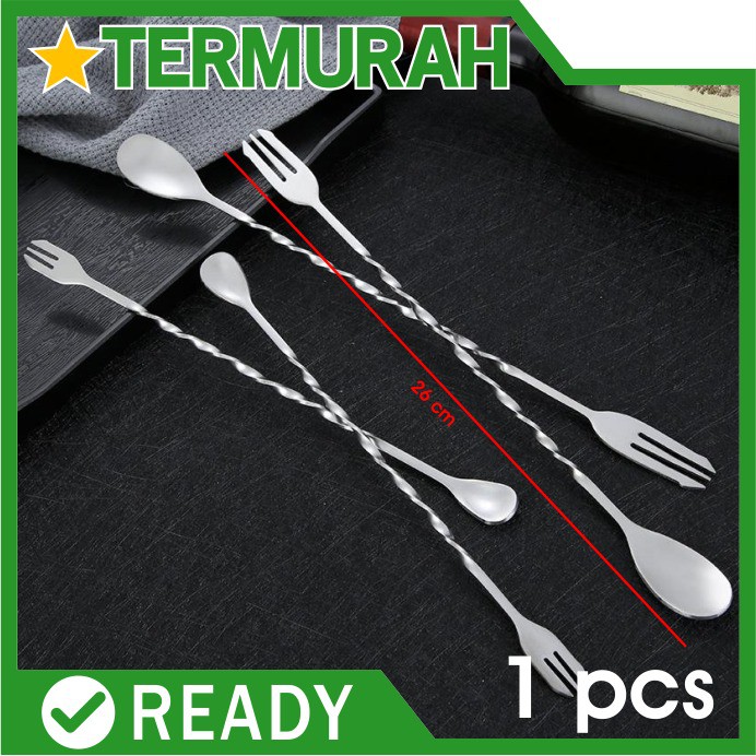 Jual Long Bar Spoon Cocktail Stainless Steel 32cm Fork Mixing Sendok ...