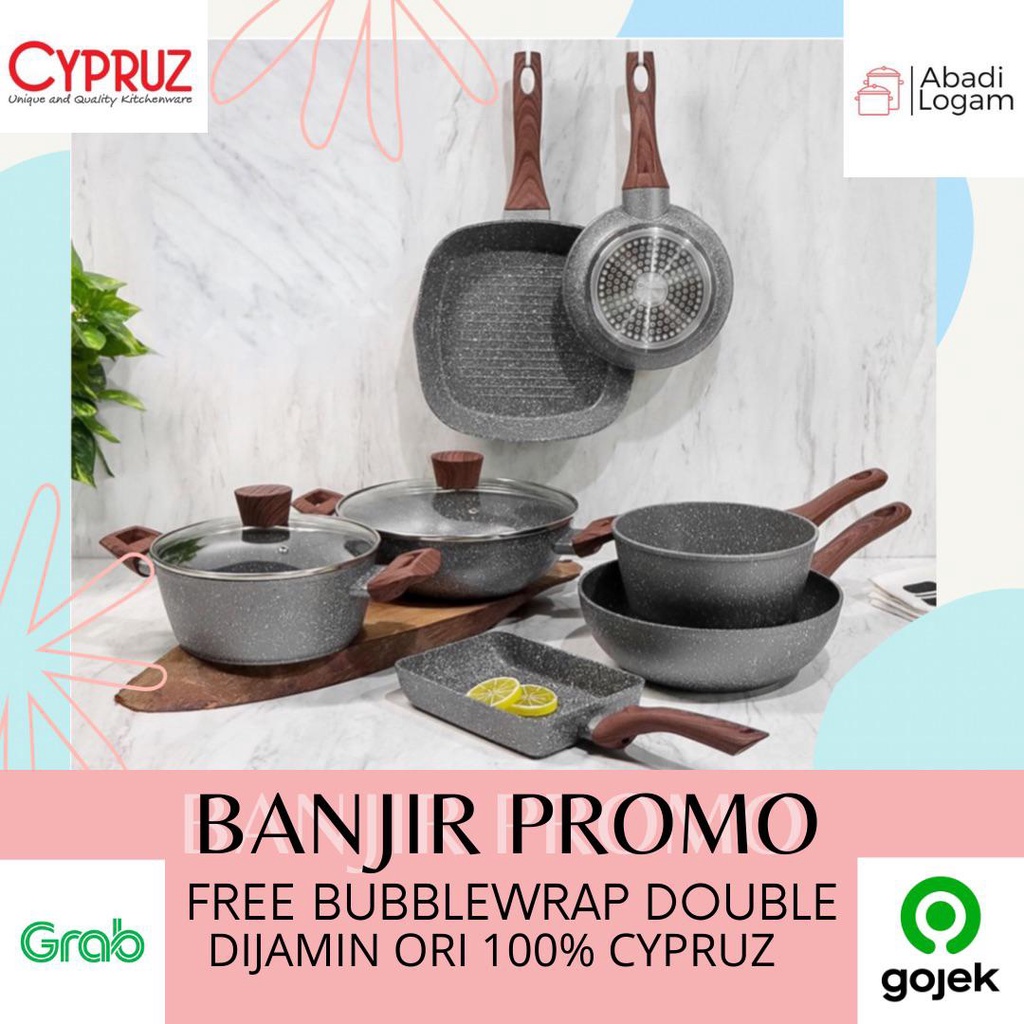 Jual Cypruz Cookware Set Paket Super Lengkap Mini 7 Pcs Marble Pan Panci Granite Anti Lengket ...