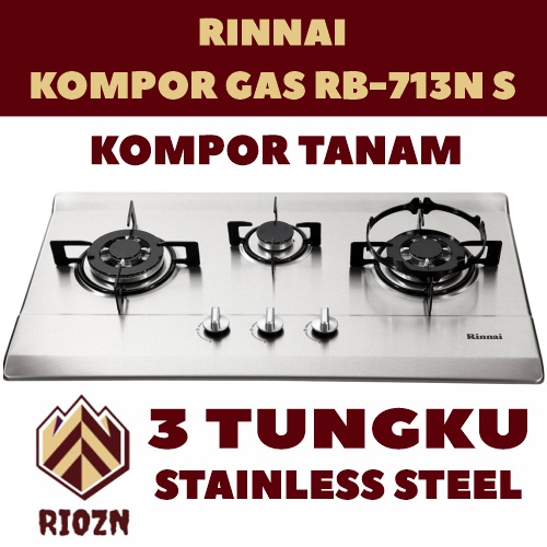 Jual Kompor Gas Tanam Rinnai RB-713N(S)/Rinnai RB 713 NS 3 Tungku ...