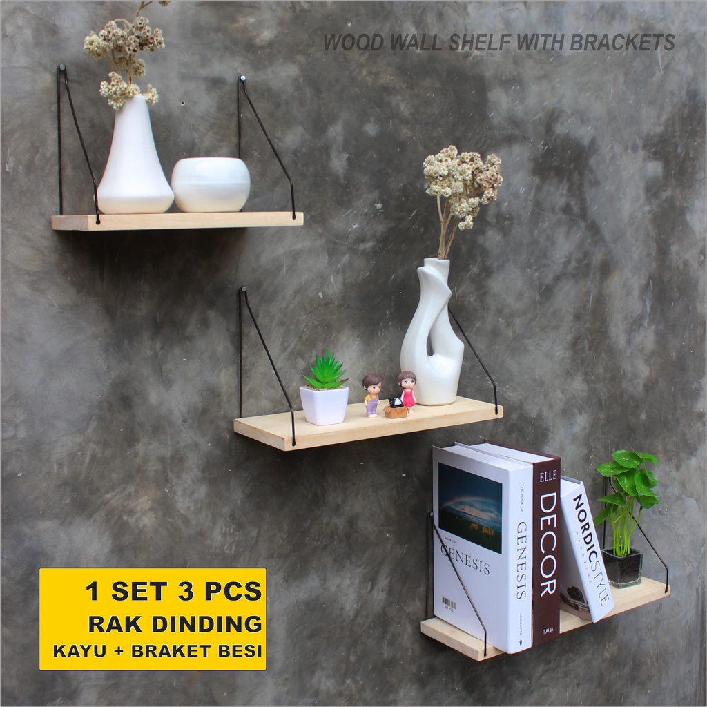 Jual Rak Dinding Kayu Estetik Natural isi 3pcs (25,33,40) | Shopee ...
