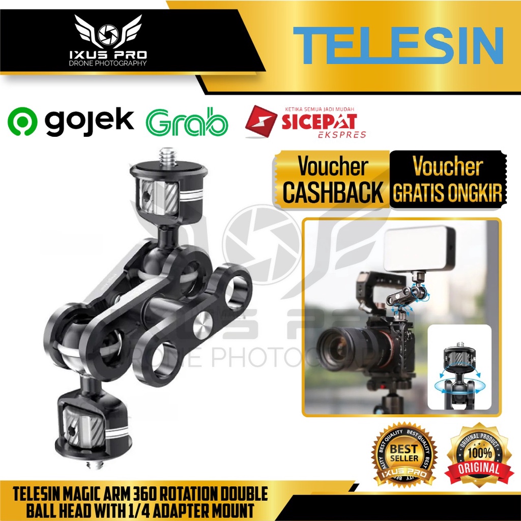 Jual TELESIN Magic Arm 360 Rotation Double Ball head with 1/4 Adapter Mount | Shopee Indonesia