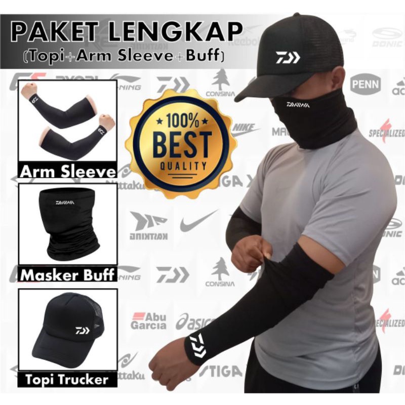 Jual Paket buff masker mancing topi outdoor dan manset tangan DWA ...