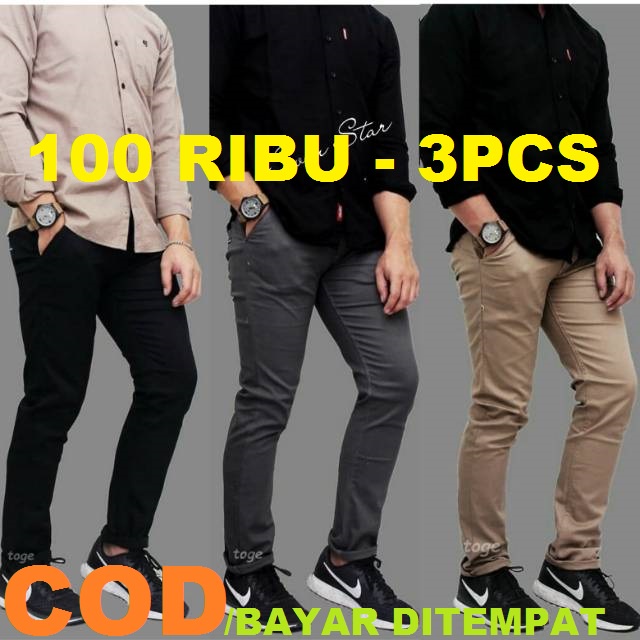 Jual BONUS DADAKAN 100 RIBU DAPAT 3 PCS SIZE 27-40 JUMBO CELANA PANJANG CHINO PRIA / CELANA ...