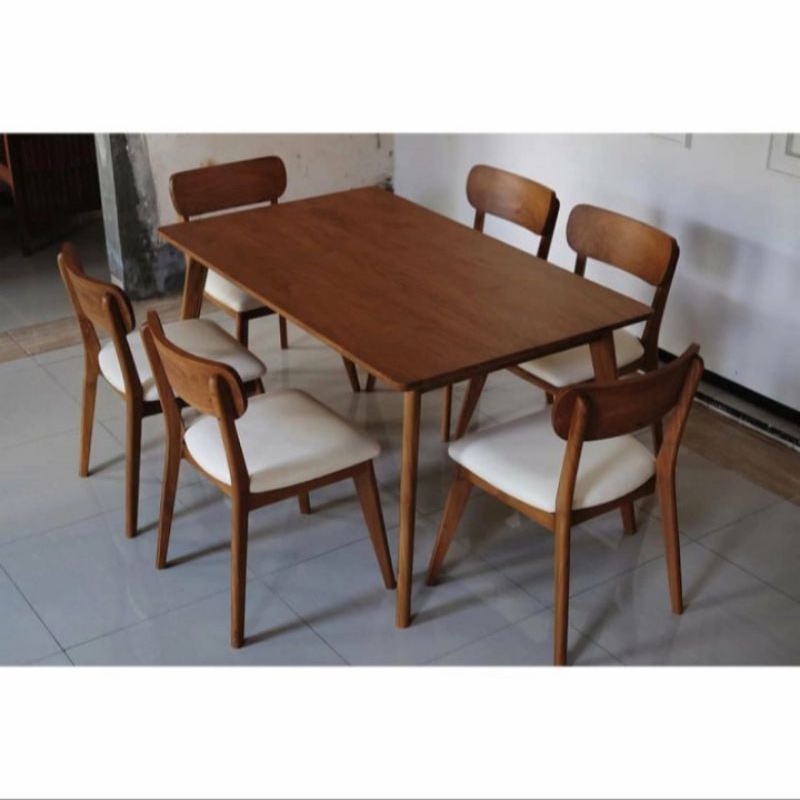 Jual meja makan kursi 6 ropan 140x80cm kayu jati | Shopee Indonesia