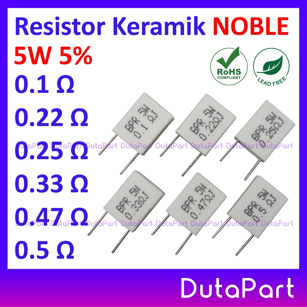 Jual Resistor Keramik NOBLE NOBEL Vertikal 5W 5% Kapur 5Watt 5 Watt PILIH UKURAN | Shopee Indonesia