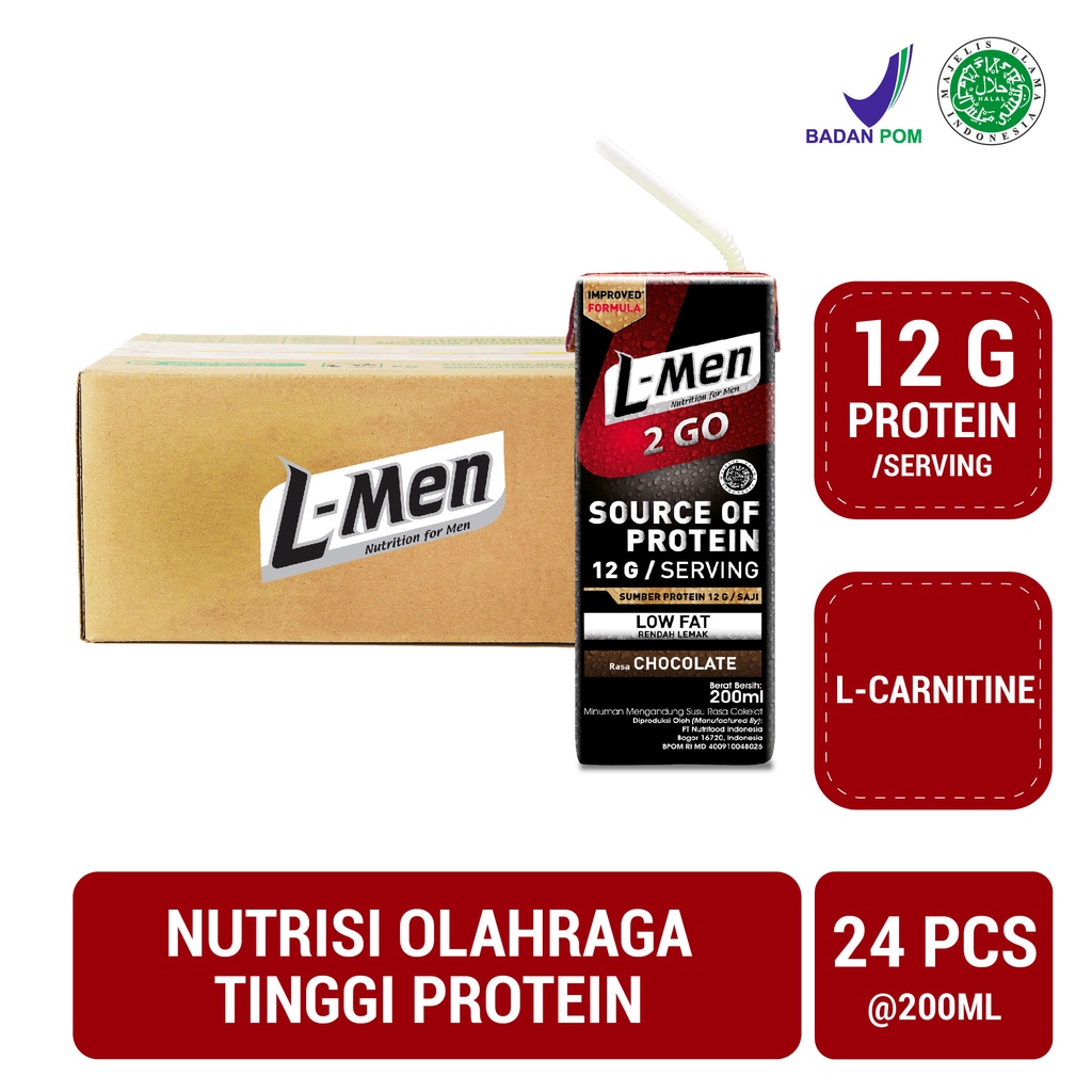 Jual 1 Karton - L-Men Hi Protein 2 Go Chocolate 200ml RTD (24 pcs ...