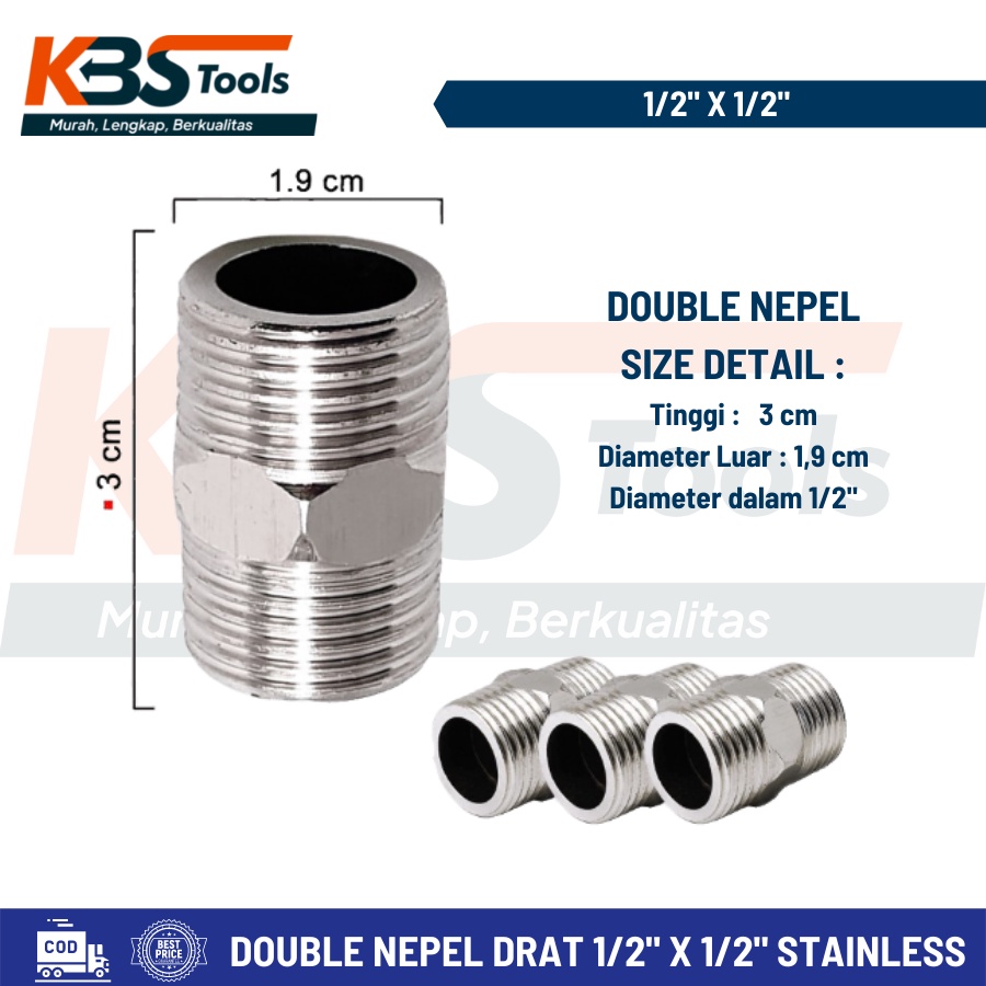 Jual Double Nepel 1/2" x 1/2" Stainless Steel - Dobel Naple Nipple 1/2 ...