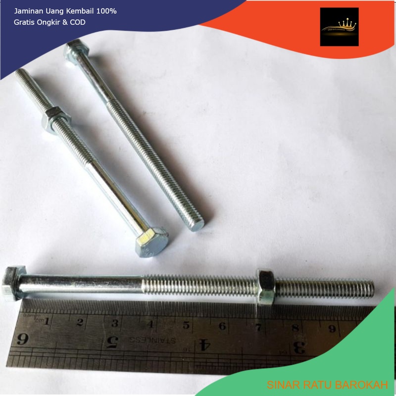 Jual BAUT MUR PUTIH M6 X 100 / BMP M6X100 / BAUT M6X100 PUTIH BMP M6 X 100 KUNCI 10 PANJANG 10CM ...