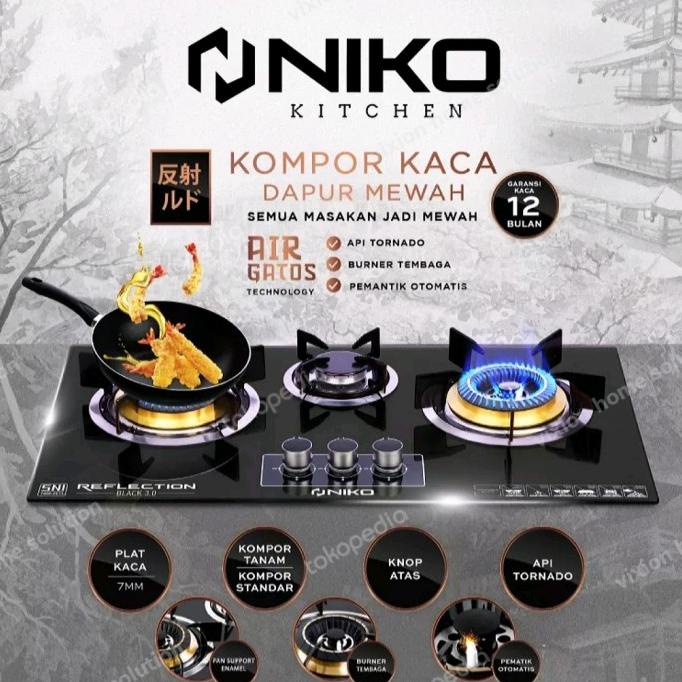 Jual Niko Reflection Black 3.0 Kompor Gas Kaca 3 Tungku Meja & Tanam ...