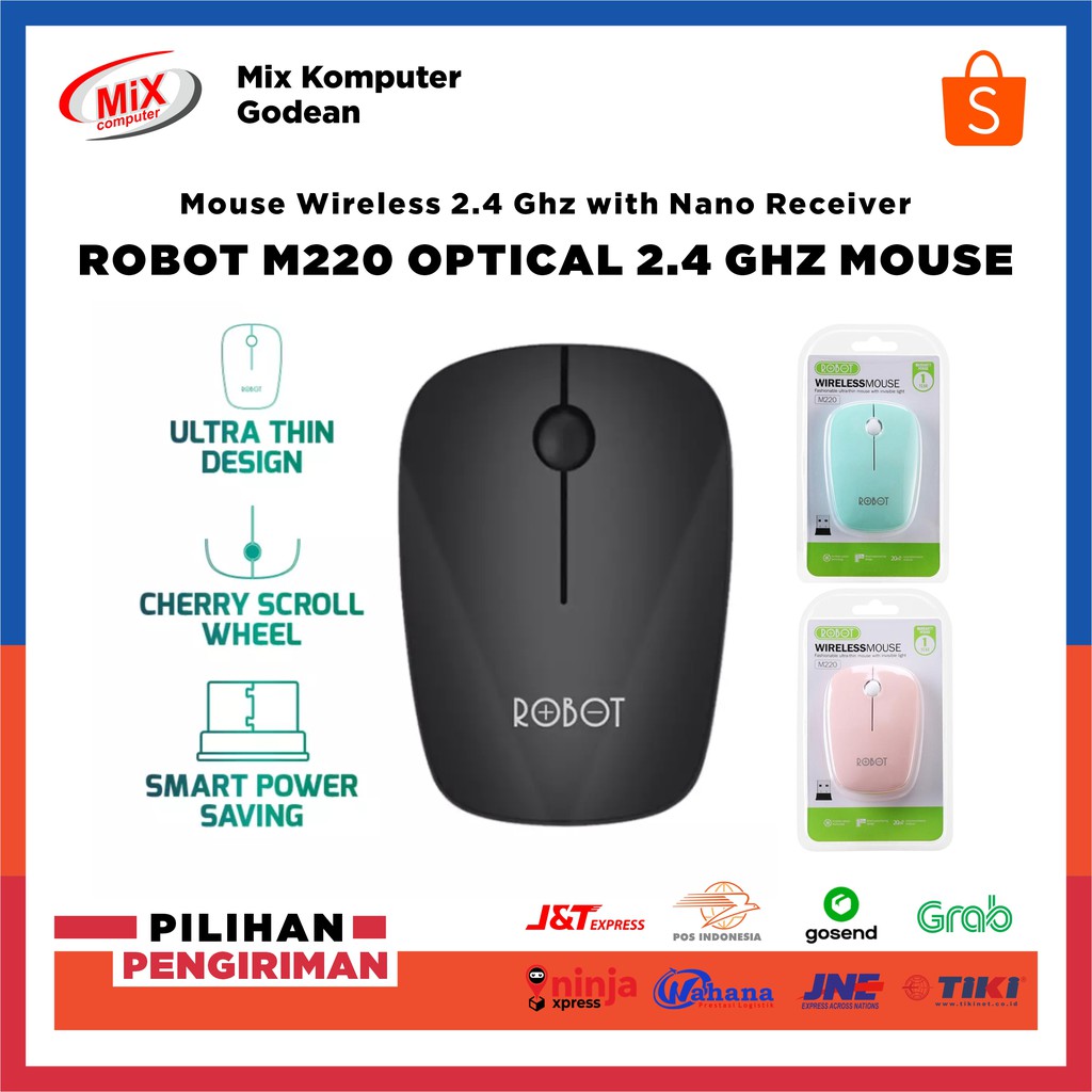 Jual Mouse Wireless ROBOT M220 2.4GHz Optical 1600DPI dengan Receiver ...