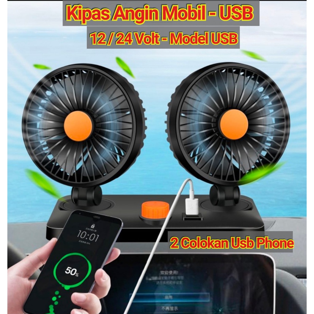 Jual Kipas Angin Mobil 12 Volt 24 Volt / Double Fan Car USB Kipas Mini ...