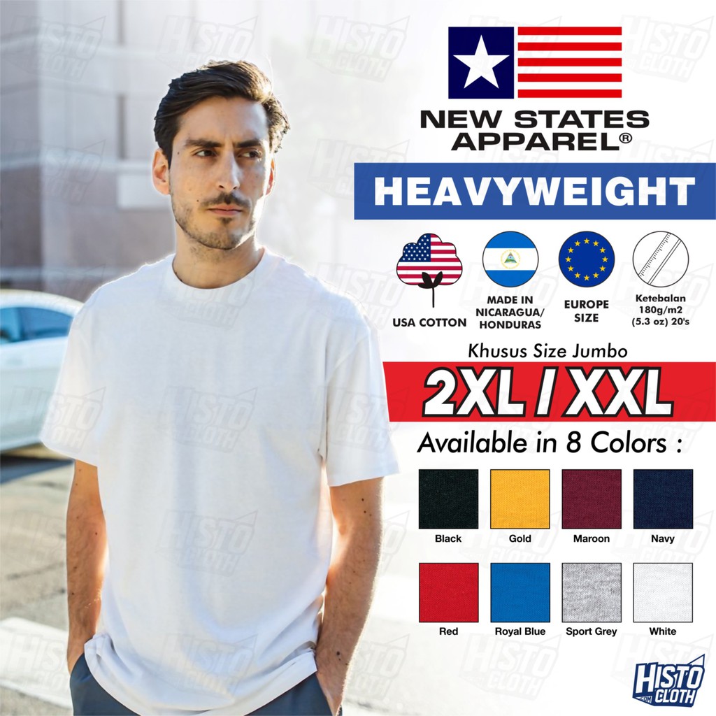 Jual Kaos Polos NSA Heavyweight 2XL/ XXL Jumbo Size New States Apparel ...