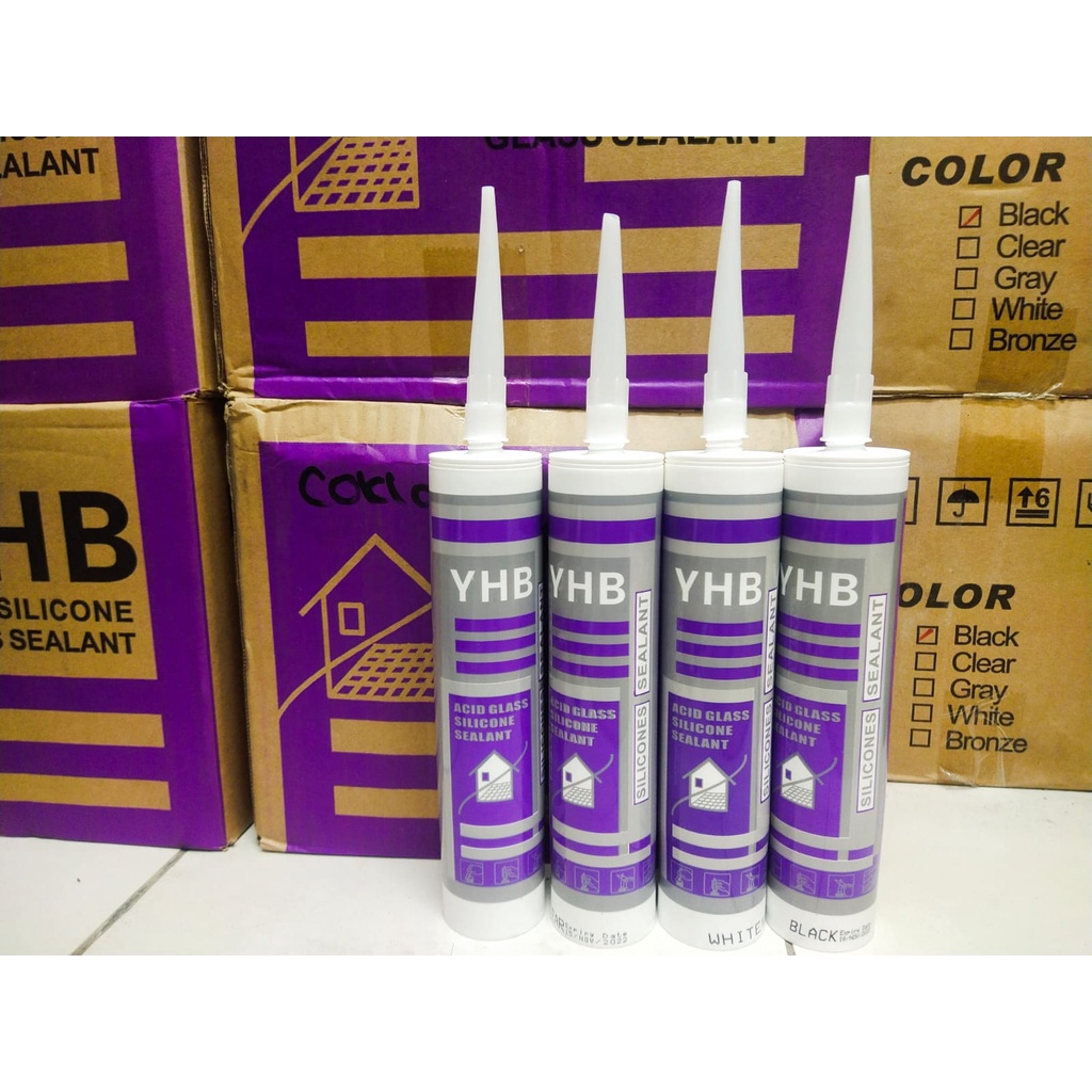 Jual Lem kaca silicone sealent YHB 1DUS 24pcs original Putih, Hitam ...