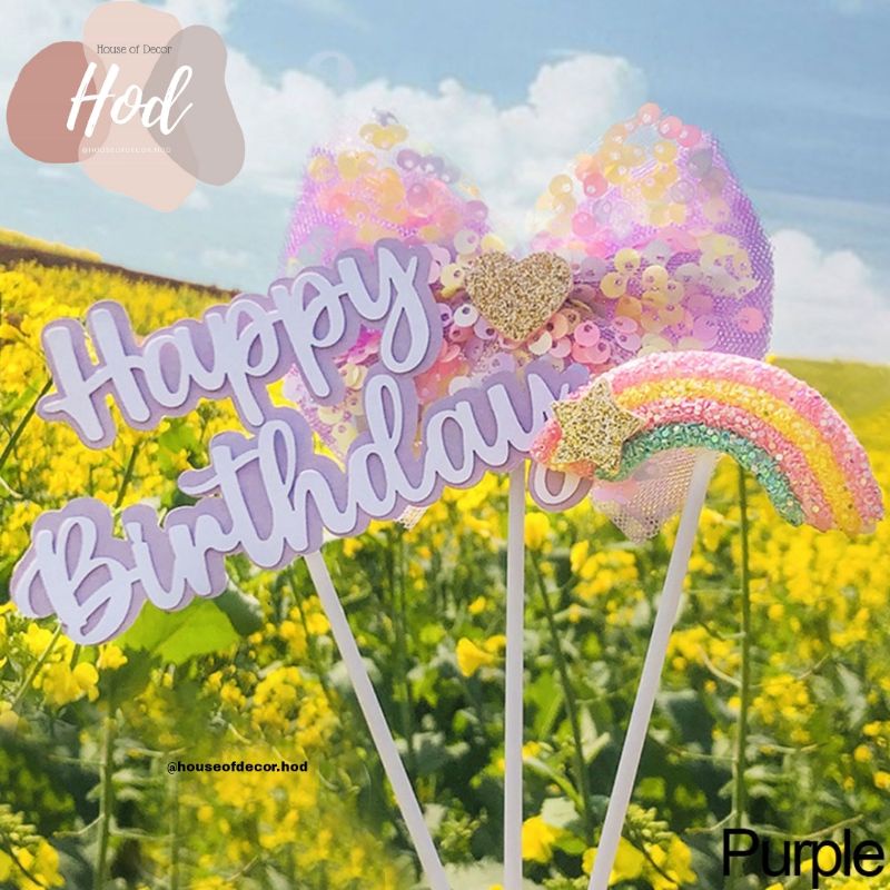 Jual Topper Happy Birthday Rainbow Ribbon Blink Kain Karton Hiasan Kue Birthday Cake Tulisan HBD ...