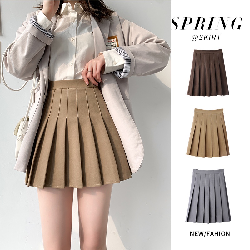 Jual Ukuran Rok Siswa Perempuan Korea Pinggang Tinggi Abuabu ALine ...