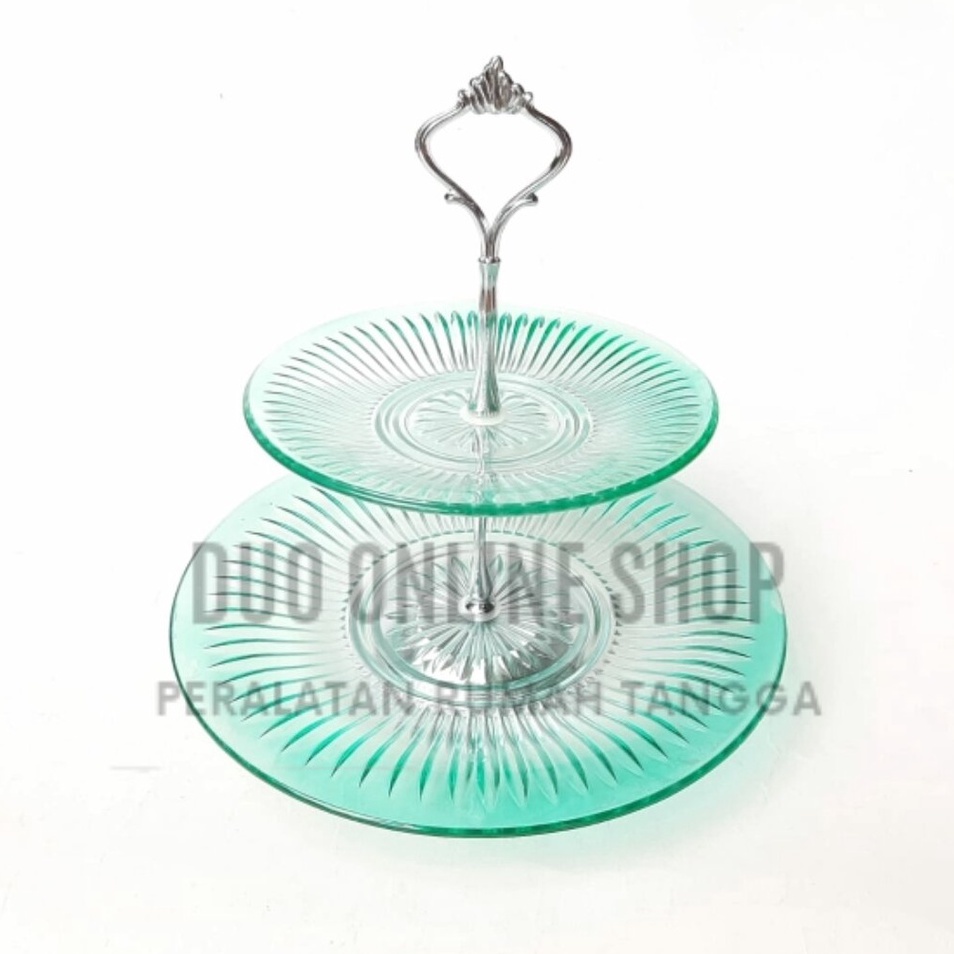 Jual 1 set piring susun kue tingkat 2 / Cake Tier stand Saji kaca beling gagang stainless ...