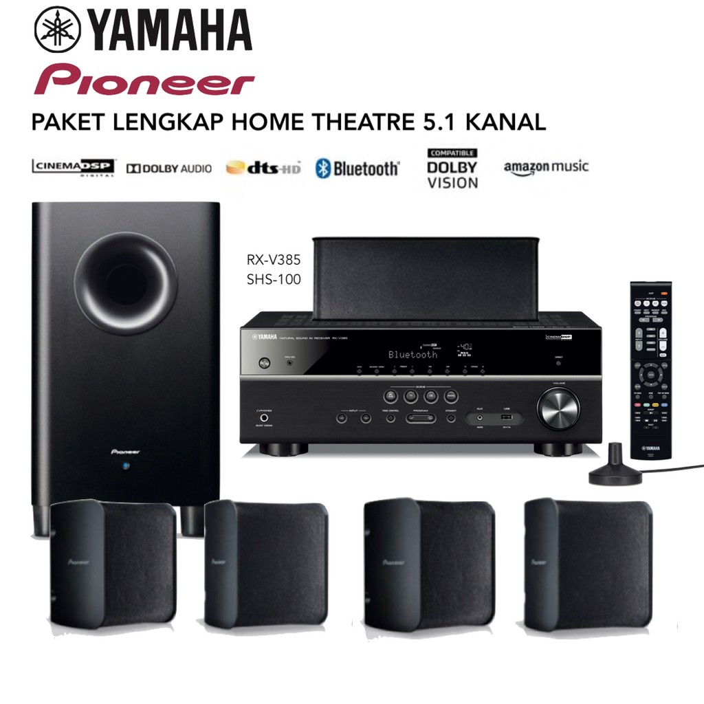 Jual Paket Home theatre 5.1 kanal Yamaha RXV385 Pioneer SHS100 DTS ...