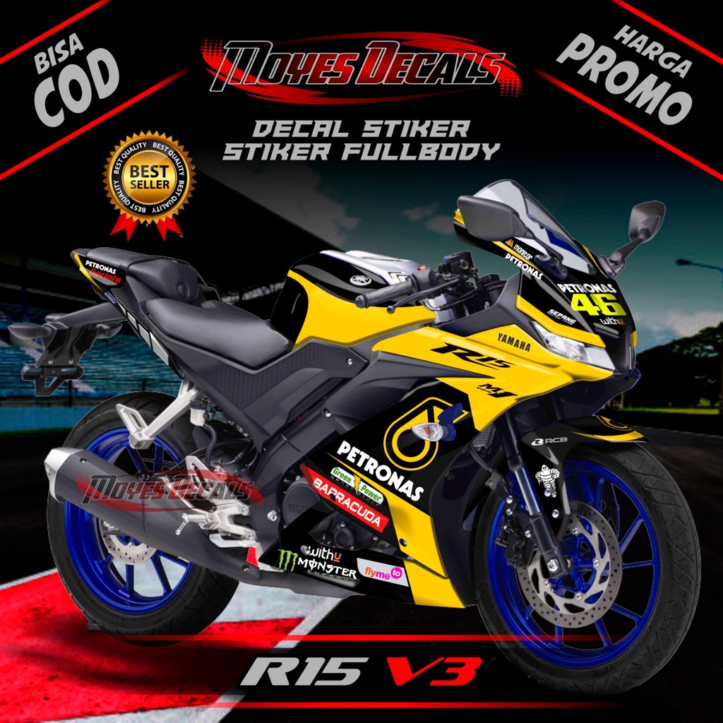 Jual Decal Sticker Yamaha R15 V3 - Motif Petronas Sport Kuning Stiker ...
