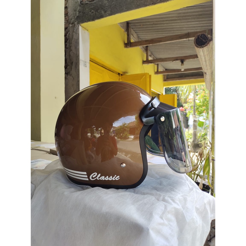 Jual HELM BOGO DEWASA CLASIK TIGA GARIS+KACA FREE PACKING DAN PENGAMAN ...