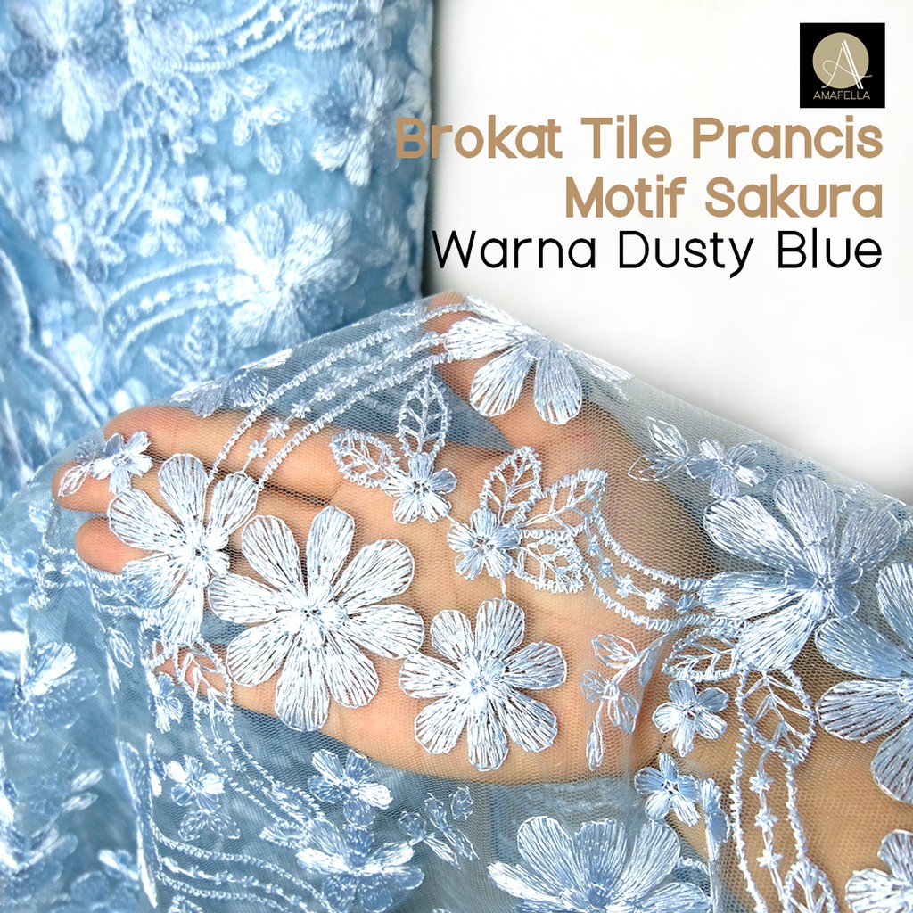 Jual 1/2 meter Kain Brokat Tile Prancis Bahan Kebaya Motif Sakura Dusty ...