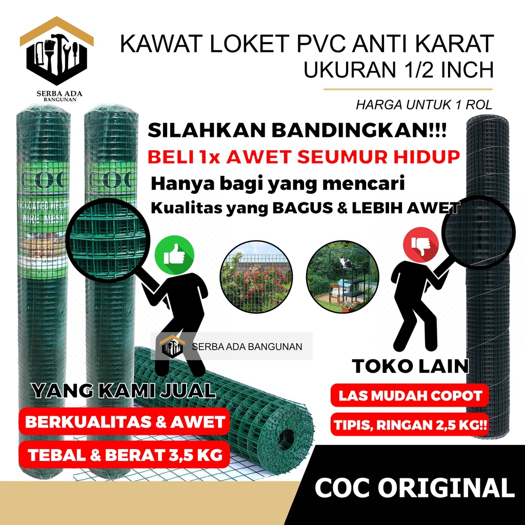 Jual KAWAT LOKET PVC RAM 1/2" TINGGI 90CM x PJG 7 METER / RAM AYAKAN ...