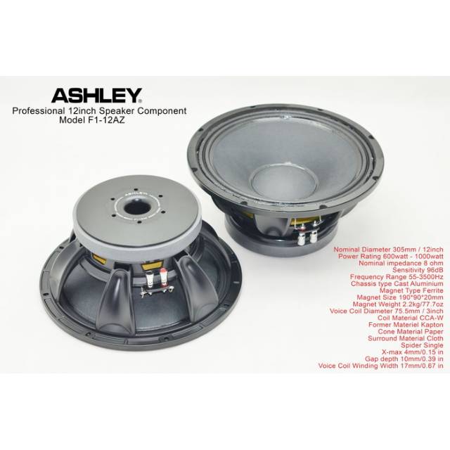 Jual SPEAKER WOOFER ASHLEY F1-12AZ ( 12 INCH ) ORIGINAL | Shopee Indonesia