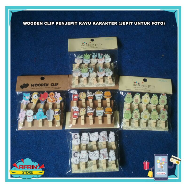 Jual WOODEN CLIP / KLIP KAYU UNTUK PENJEPIT FOTO KARAKTER LUCU BTS ...