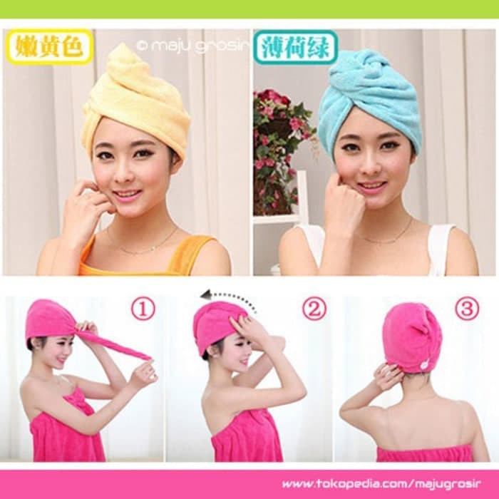 Jual Magic Towel Hair Wrap Handuk Penyerap Air Keramas Topi Bungkus ...