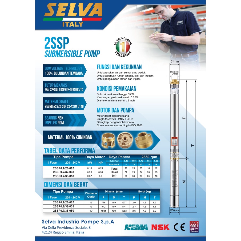 Jual Pompa Air Celub Satelit 2 Inch 0.25 0.33 0.50Hp 220V 2SSP0.7 SELVA ...