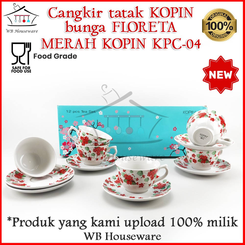 Jual cangkir tatak motif bunga floreta merah 6 pasang / cangkir gelas ...