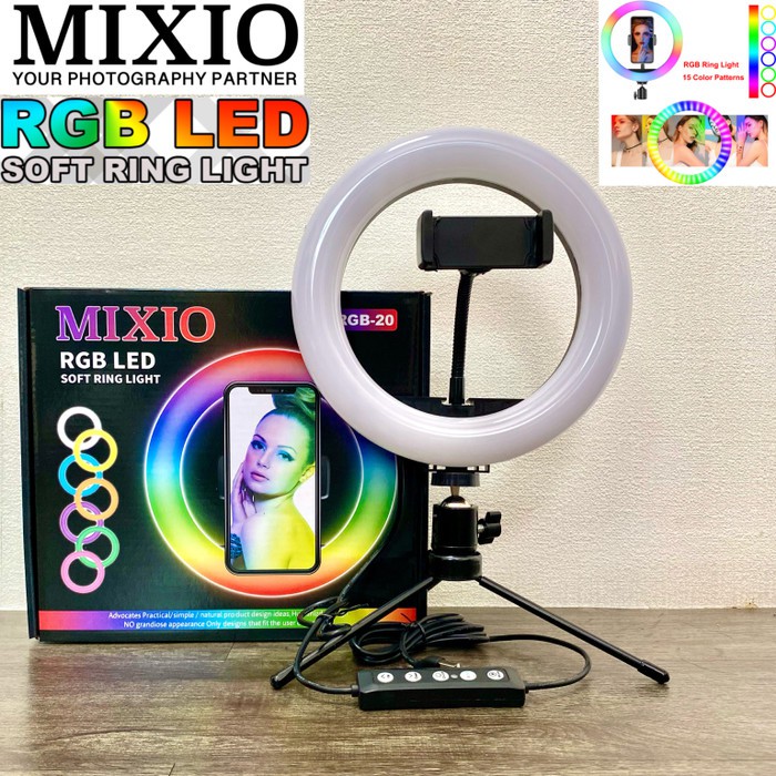 Jual MIXIO RingLight Rainbow RGB 20CM + TRIPOD BESI Ring Light RGB ...