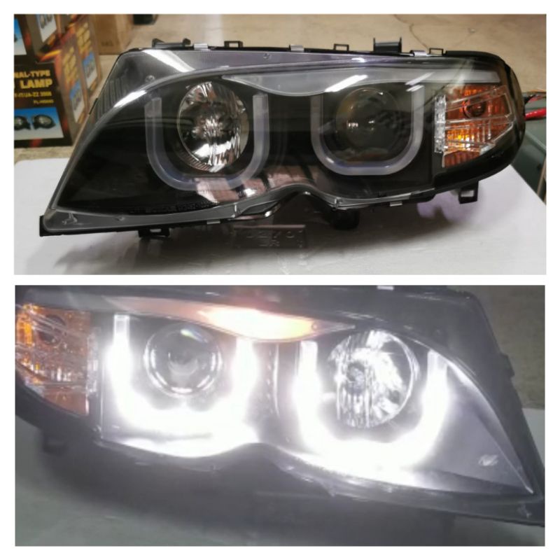 Jual Headlamp BMW 3 Series E46 Facelift 2002-2006 LED U-Bar Black ...