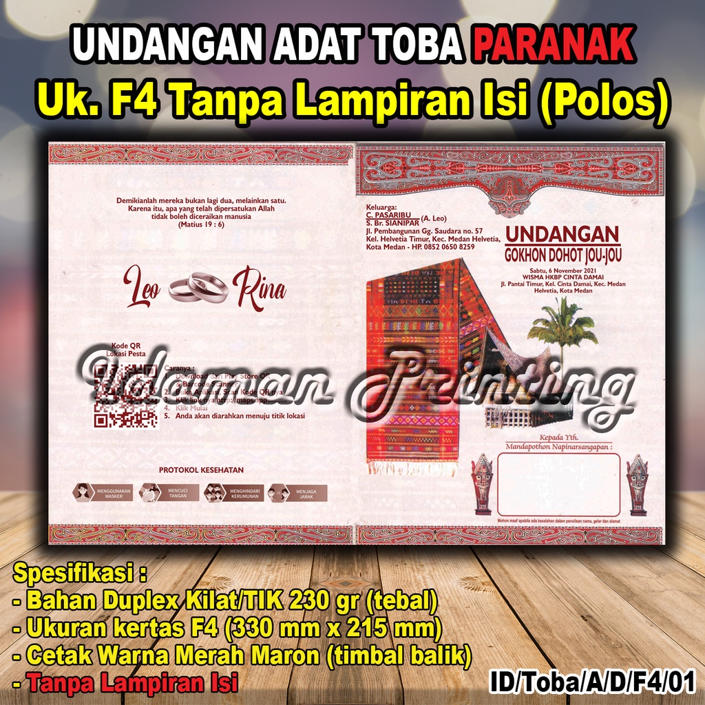Jual Undangan Blangko Adat Toba Paranak F4 Timbal Balik (Polos ...