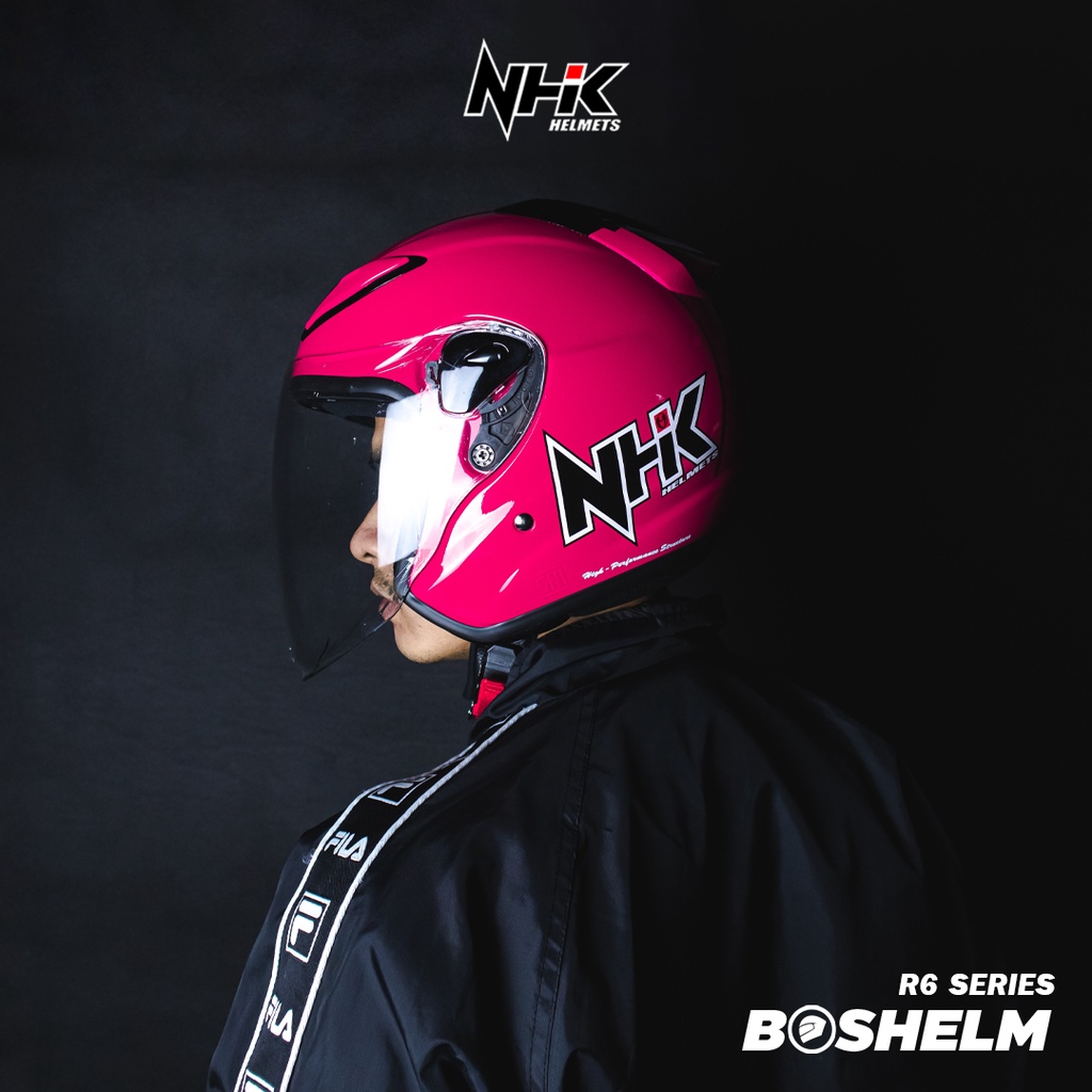 Jual Helm NHK R6 Solid PINK MAGENTA Helm Half Face SNI | Shopee Indonesia