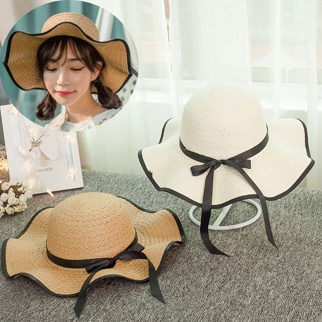 Jual Topi Pantai Straw Wave Brim Bow Beach Hat - HO3445W | Shopee Indonesia