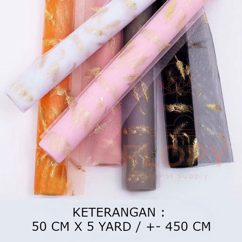 Jual [50 cm x 5 Yard] 1 Roll Mesh Jaring Motif Daun Gold / Jaring Kecil ...